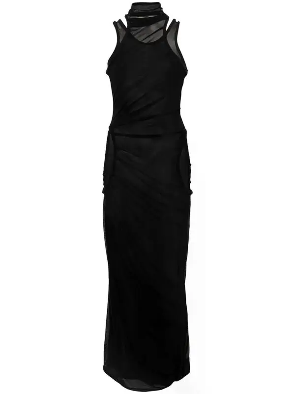 Coperni Mesh High Neck Maxi Dress - Black