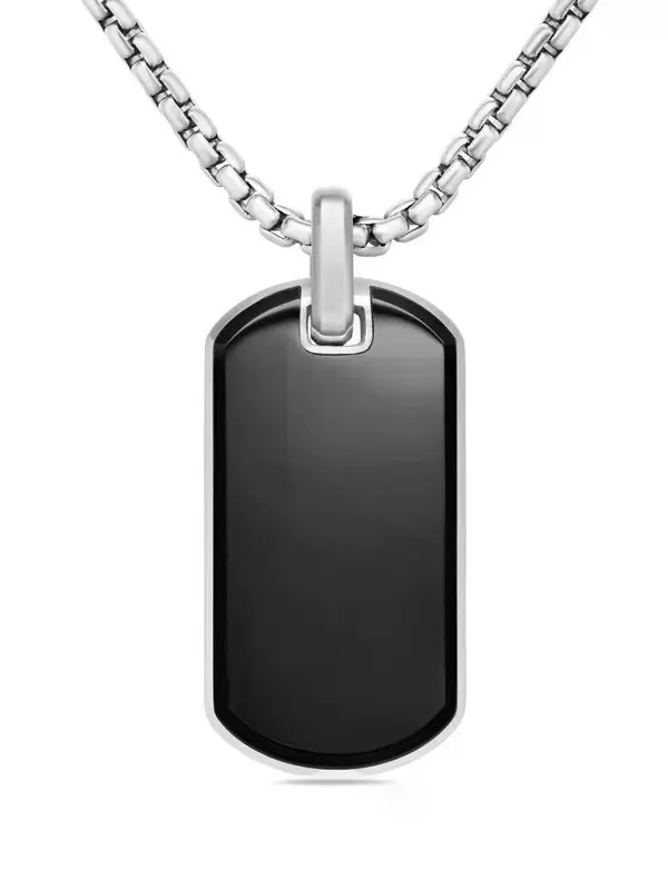David Yurman Sterling Chevron Onyx Stone Tag - Silver