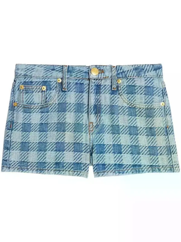 AMI Paris Mini Checkered Denim Shorts - Blue
