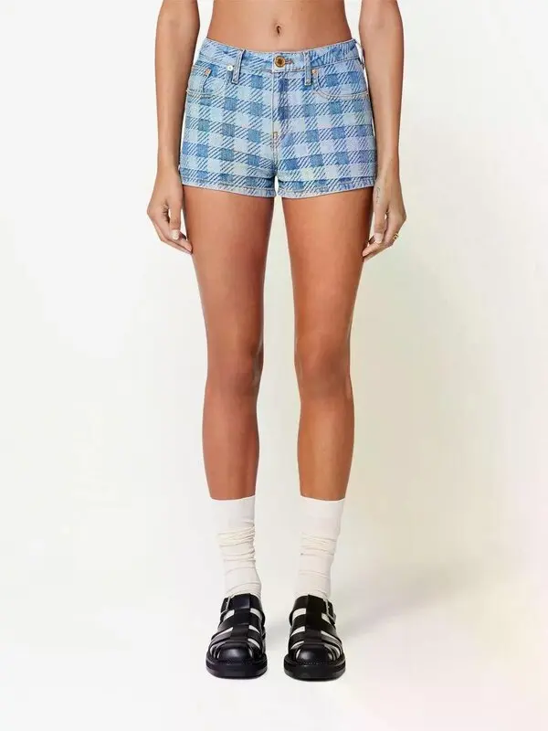 AMI Paris Mini Checkered Denim Shorts