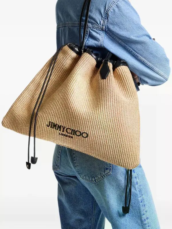 JIMMY CHOO Raffia Drawstring Tote
