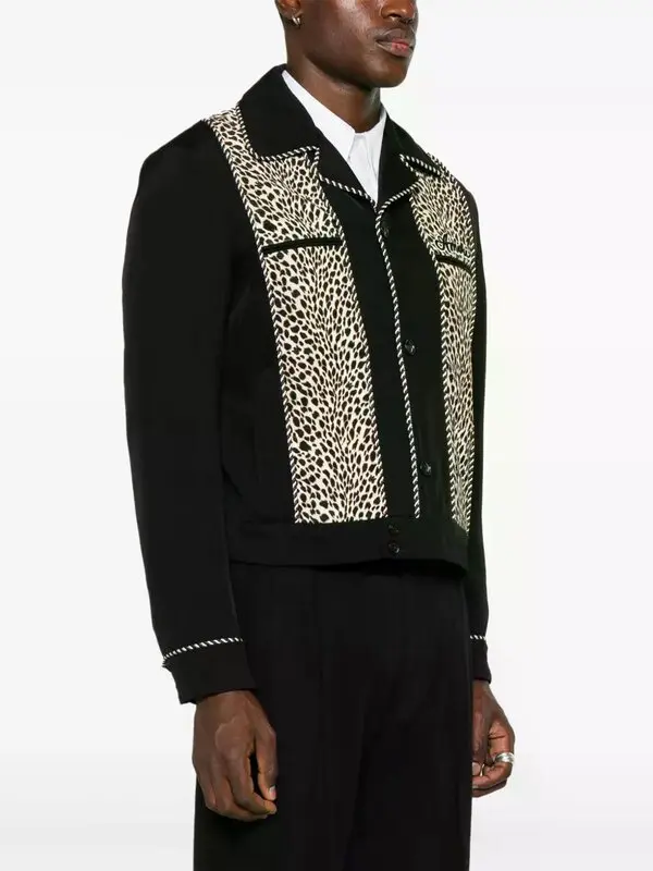 Amiri Leopard Print Panel Cadet Jacket