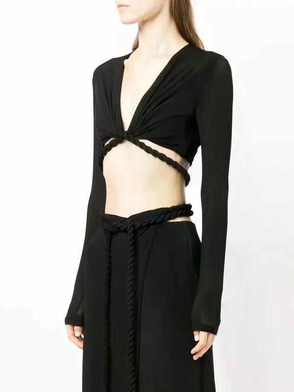 DION LEE Jersey Knit Rope Detail Plunge Top
