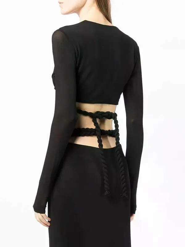 DION LEE Jersey Knit Rope Detail Plunge Top