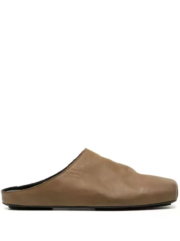 UMA WANG Square-toe Leather Mules - Brown