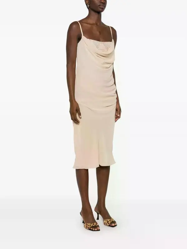 Attico Draped Midi Dress With Crystal Embellishment - Neutrals