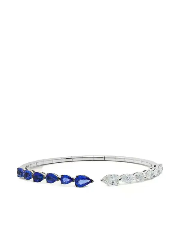 JEWELS AFICIONADO 18k White Gold Sapphire And Diamond Open Cuff Bracelet - Silver