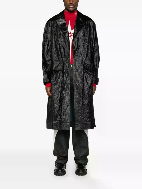 Eckhaus Latta Crinkled Single-breasted Trench Coat