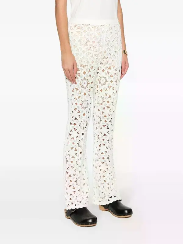 TWINSET White Cotton Floral Crochet Flared Trousers