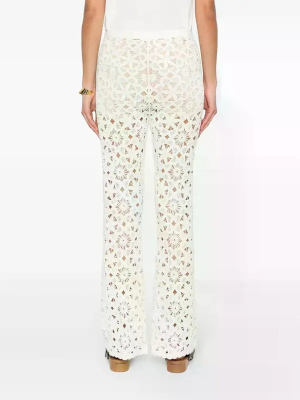 TWINSET White Cotton Floral Crochet Flared Trousers