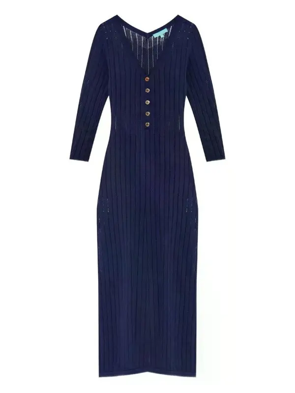 Melissa Odabash Navy Maxi Dress With V-neck And Button Fastening - Blue