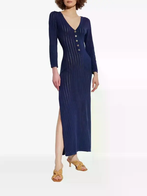 Melissa Odabash Navy Maxi Dress With V-neck And Button Fastening