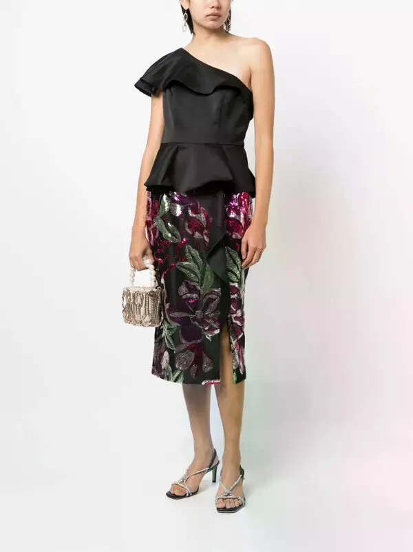 Marchesa One-shoulder Sequin Embellishment Dress