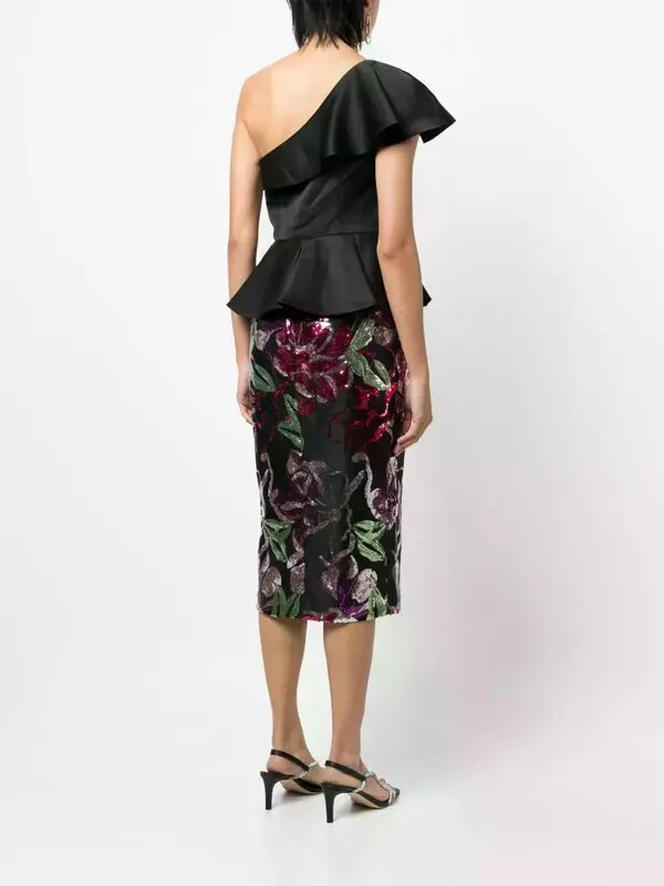Marchesa One-shoulder Sequin Embellishment Dress