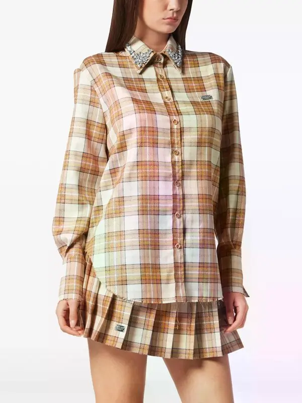 Philipp Plein Embellished Collar Checked Shirt
