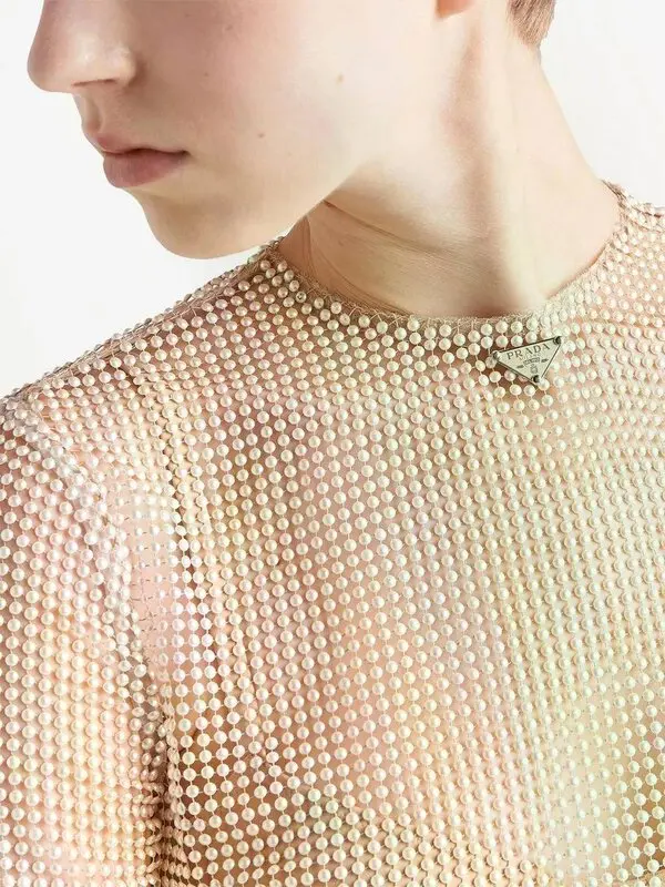 Prada Pearl-embellished Mesh Top