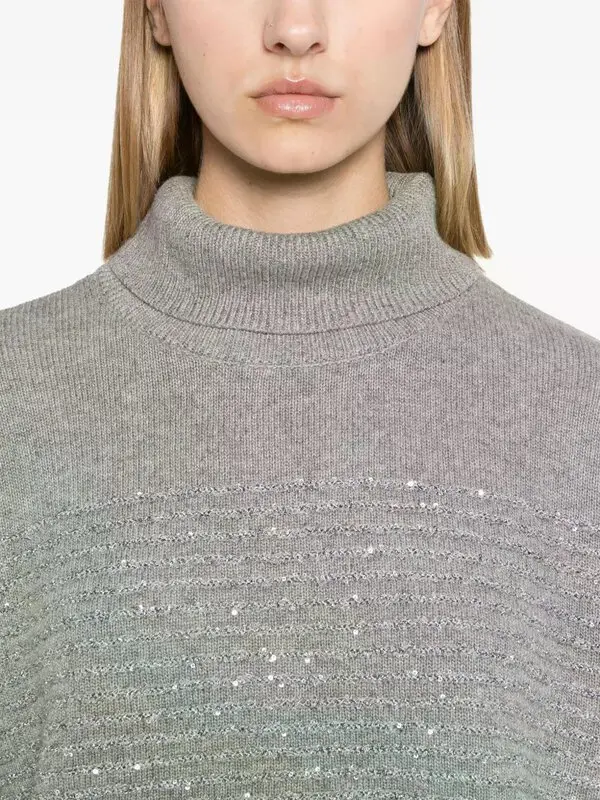 TWINSET Sequined Stripe Roll Neck Jumper