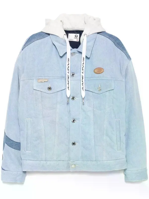 AAPE BY *A BATHING APE Embroidered Denim Jacket With Drawstring Hood