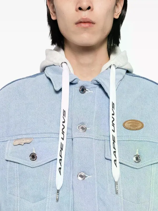AAPE BY *A BATHING APE Embroidered Denim Jacket With Drawstring Hood