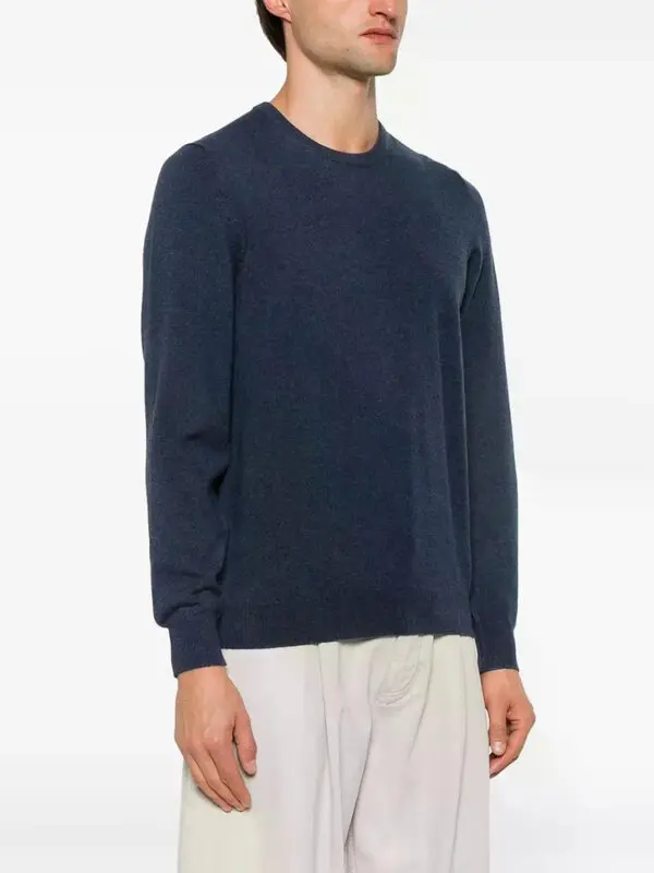 Fedeli Cashmere Fine Knit Crew Neck Sweater - Blue