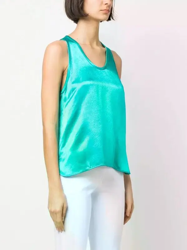 GENNY Satin Scoop Neck Tank Top - Green