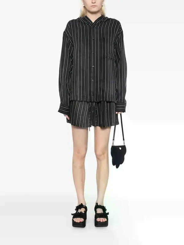 B+AB Striped Hooded Shirt And Shorts Set - Black