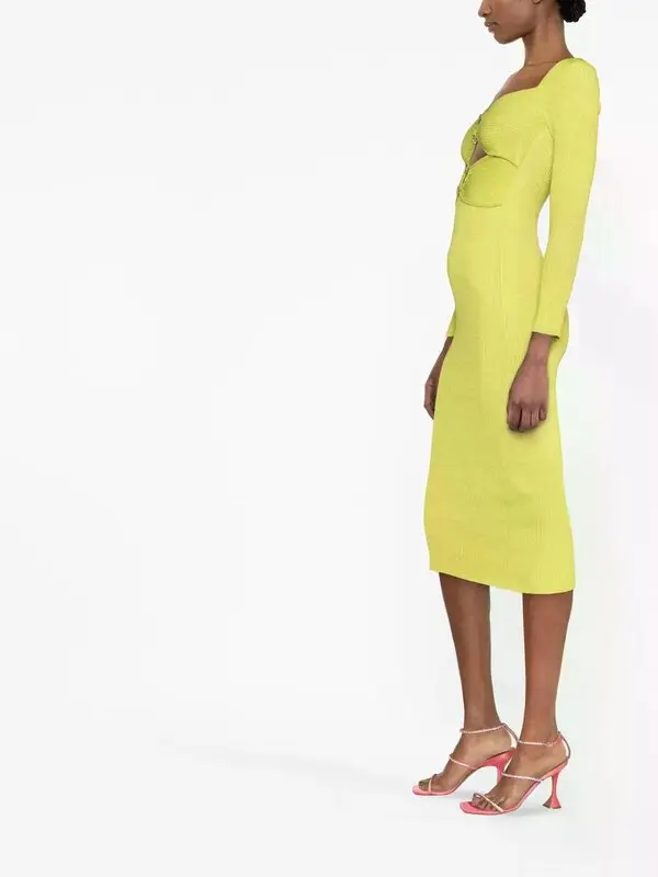 SELF-PORTRAIT Long Sleeve Sweetheart Neck Knitted Midi Dress