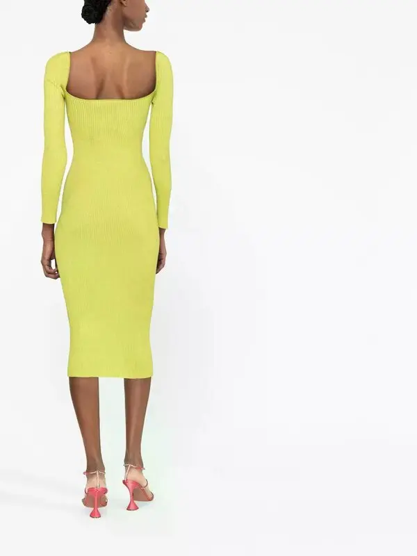 SELF-PORTRAIT Long Sleeve Sweetheart Neck Knitted Midi Dress