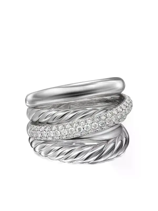 David Yurman Sterling Five Row Diamond Crossover Ring - Silver