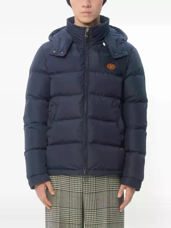 Valentino Garavani Logo-patch Hooded Down Jacket - Blue