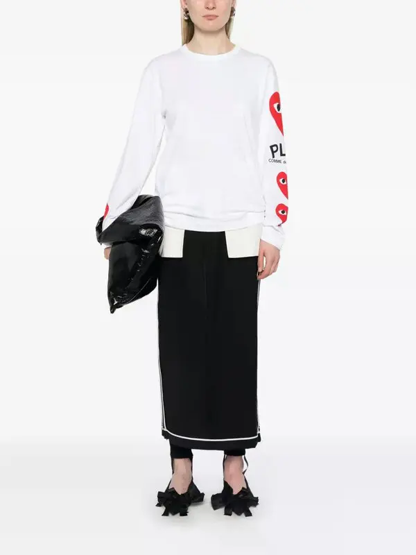 Play Comme Des Garcon Long Sleeve T-shirt With Heart Print - White
