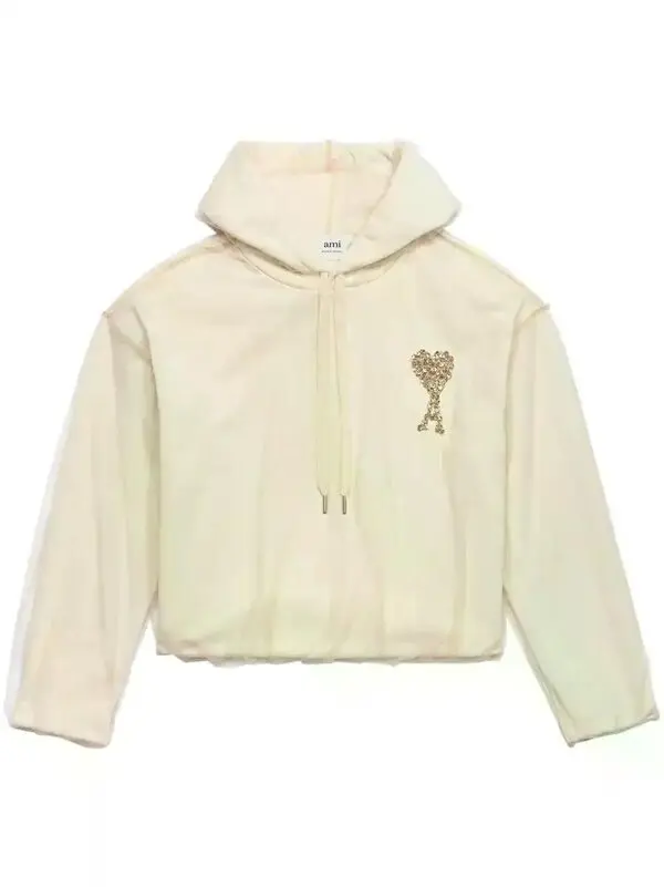 AMI Paris Tulle Overlay Hoodie With Rhinestone De Coeur Monogram