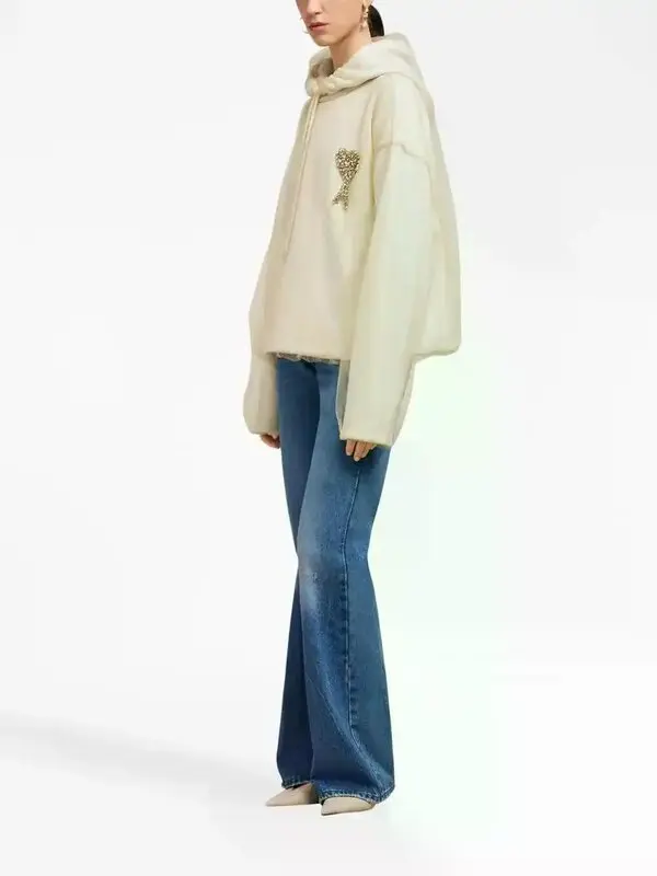AMI Paris Tulle Overlay Hoodie With Rhinestone De Coeur Monogram