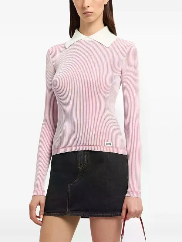 Gcds Ribbed Knit Contrasting Collar Jumper