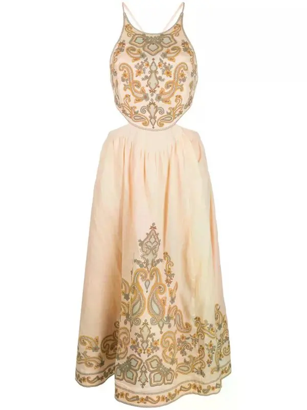 Zimmermann Devi Halter Tie Midi Dress - Orange