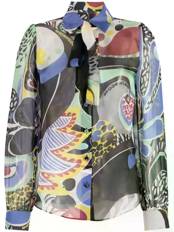 Moschino Abstract Pattern Pussybow Blouse - Black