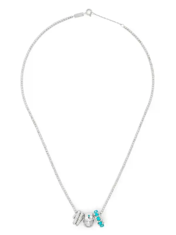Adina Reyter Sterling Beaded Necklace With Turquoise And Diamond Charms - Silver