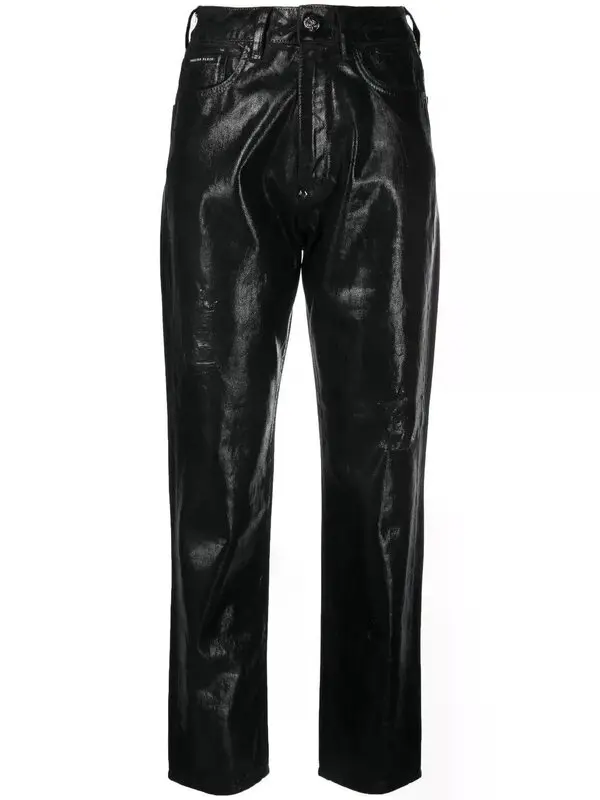 Philipp Plein Cropped Boyfriend Jeans With Metallic Effect - Black