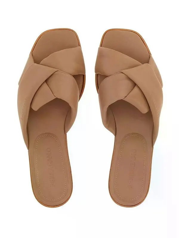 FERRAGAMO Calf Leather Knot Detail Slides