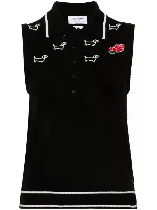 Thom Browne Hector Embroidered Virgin Wool Top