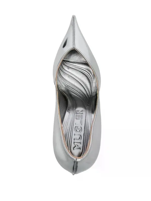 MUGLER 95mm Classic Fang Pumps - Silver