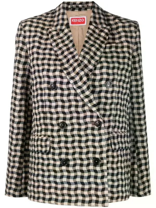 Kenzo Wavy Check Double-breasted Blazer - Neutrals
