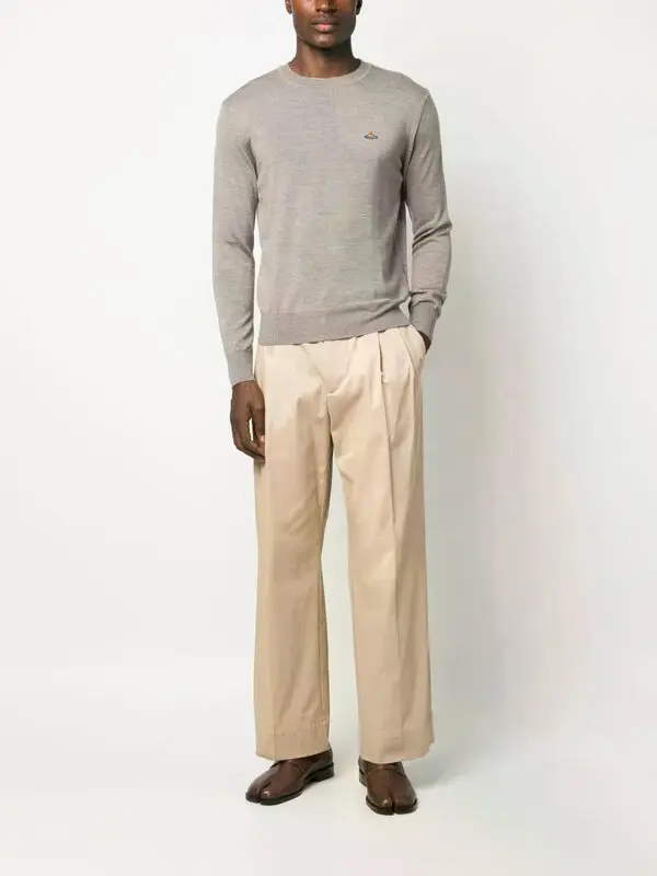 VIVIENNE WESTWOOD Orb Embroidered Virgin Wool Jumper - Neutrals