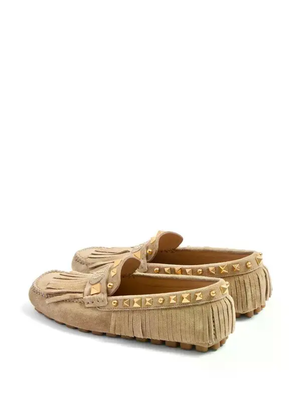 Valentino Garavani Plaster Caster Driver Loafers With Fringe And Studs - Neutrals