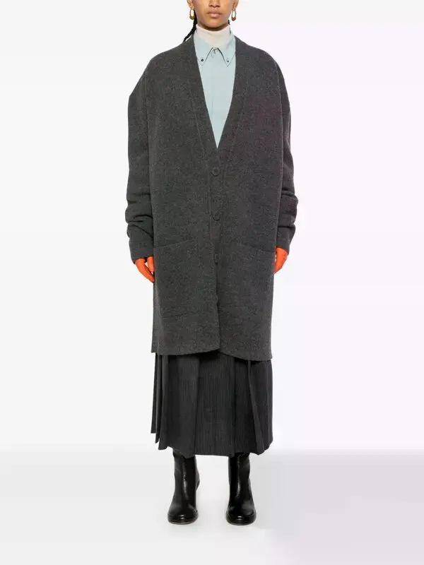 JIL SANDER Dark Virgin Wool-cashmere Blend Drop Shoulder Cardigan