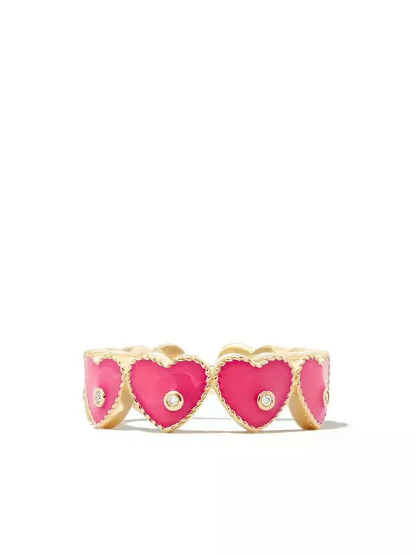 Yvonne Léon 9kt Yellow Enamel And Diamond Heart Ring