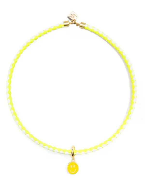 Lauren Rubinski 14kt Yellow Gold Cord Smiley Face Pendant Necklace - White