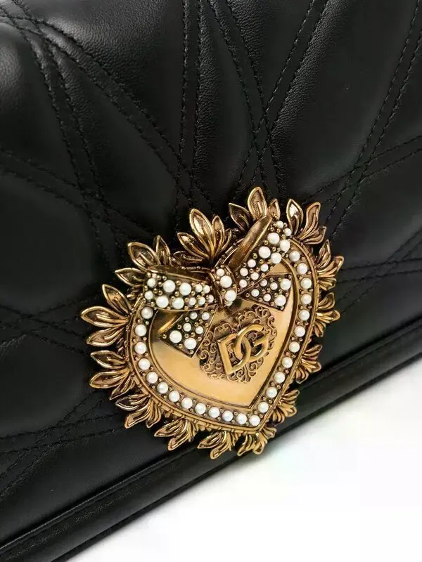 Dolce & Gabbana Medium Quilted Shoulder Bag With Embellished Heart Detail - Black