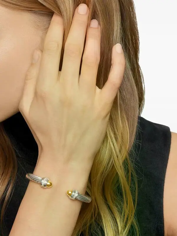 David Yurman 14kt Yellow Gold And Sterling Classic Cable Diamond Bracelet