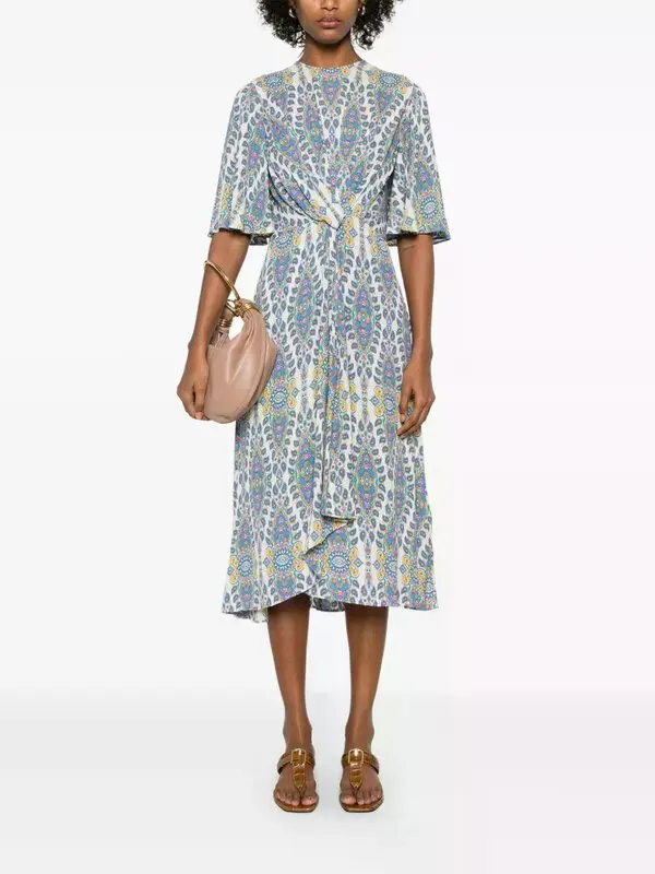 Etro Printed Midi Dress With Gathered Detailing